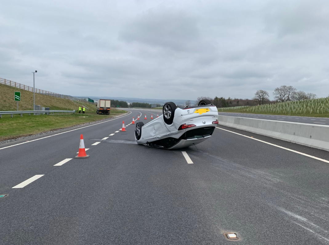 SCOTLAND: Dramatic picture shows overturned car on major north-east ...