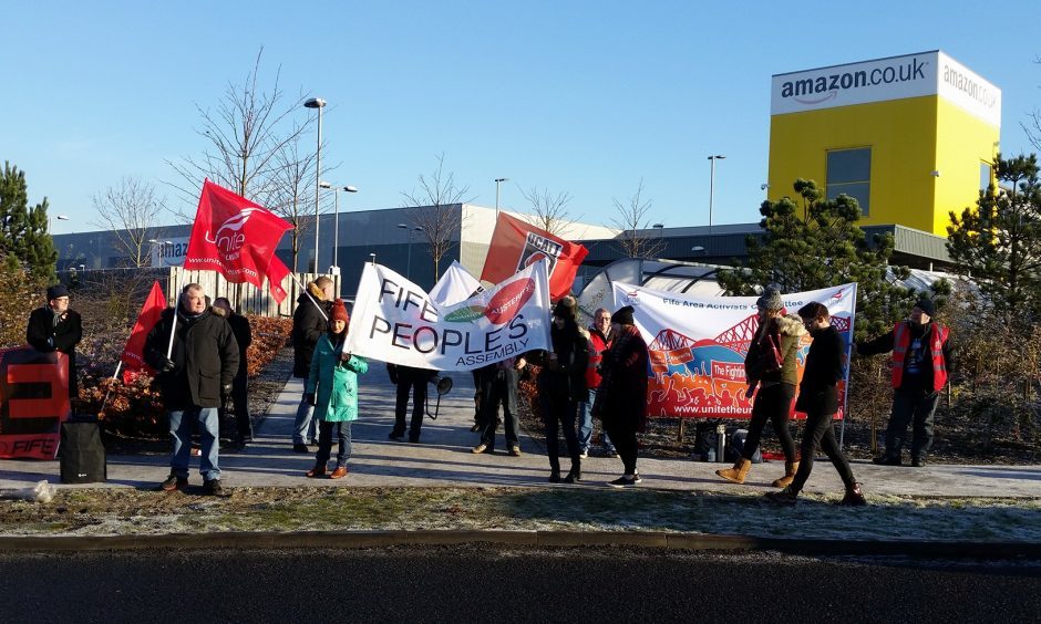 Activists stage Black Friday protest at Amazon warehouse in Dunfermline