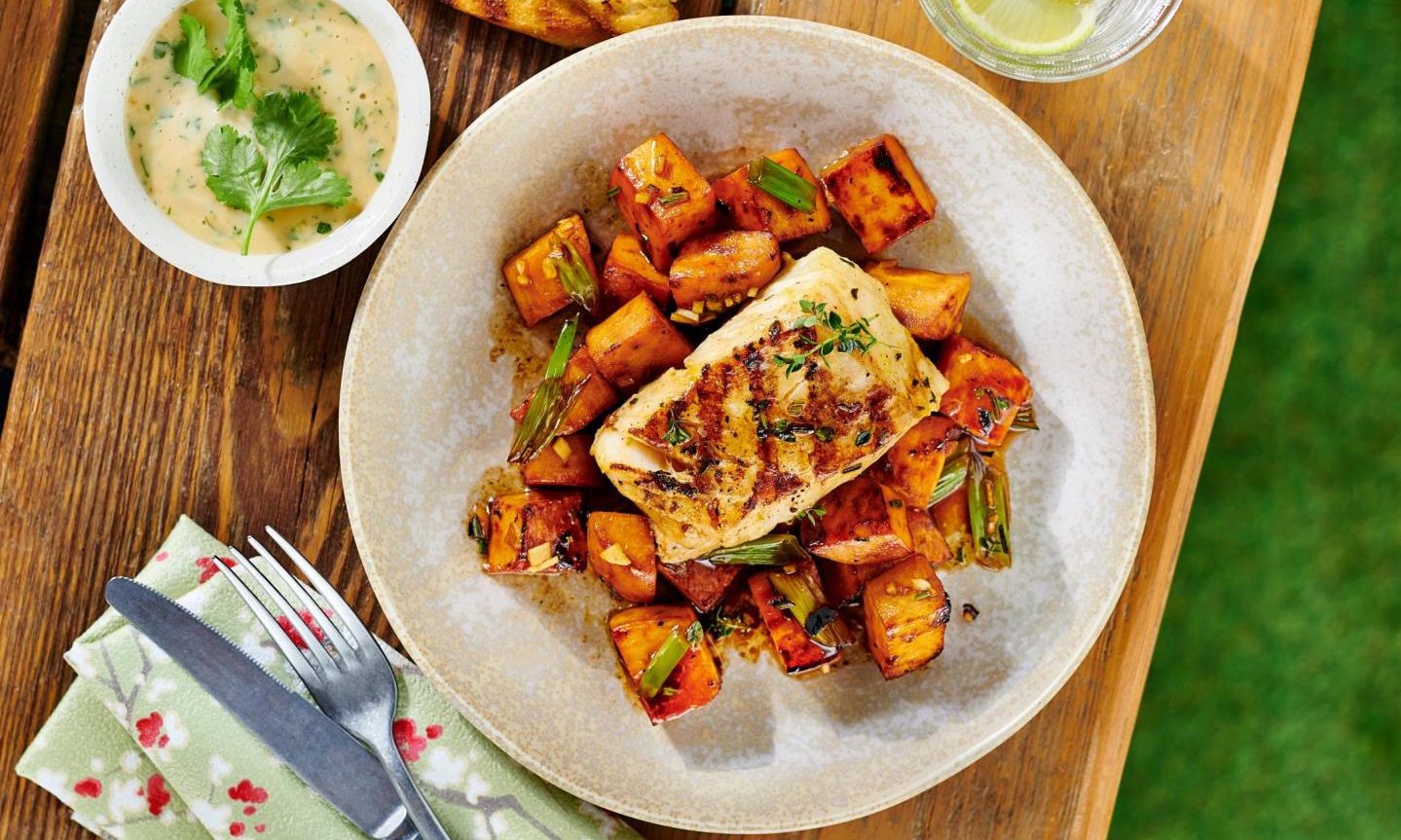 Recipe: Barbecued cod loin fillets in a spiced yoghurt marinade