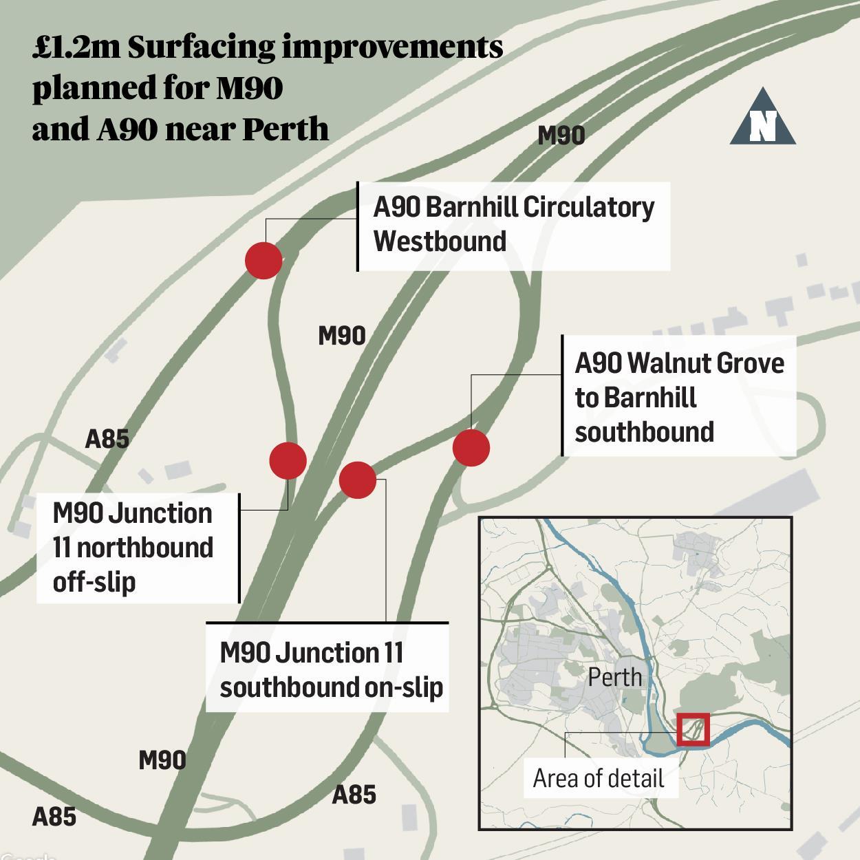 Month of disruption during roadworks on M90 and A90 near Perth