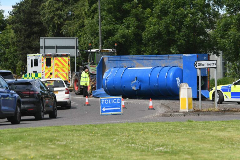 Dundee Road in Perth reopens after tactor and trailer crash at Broxden