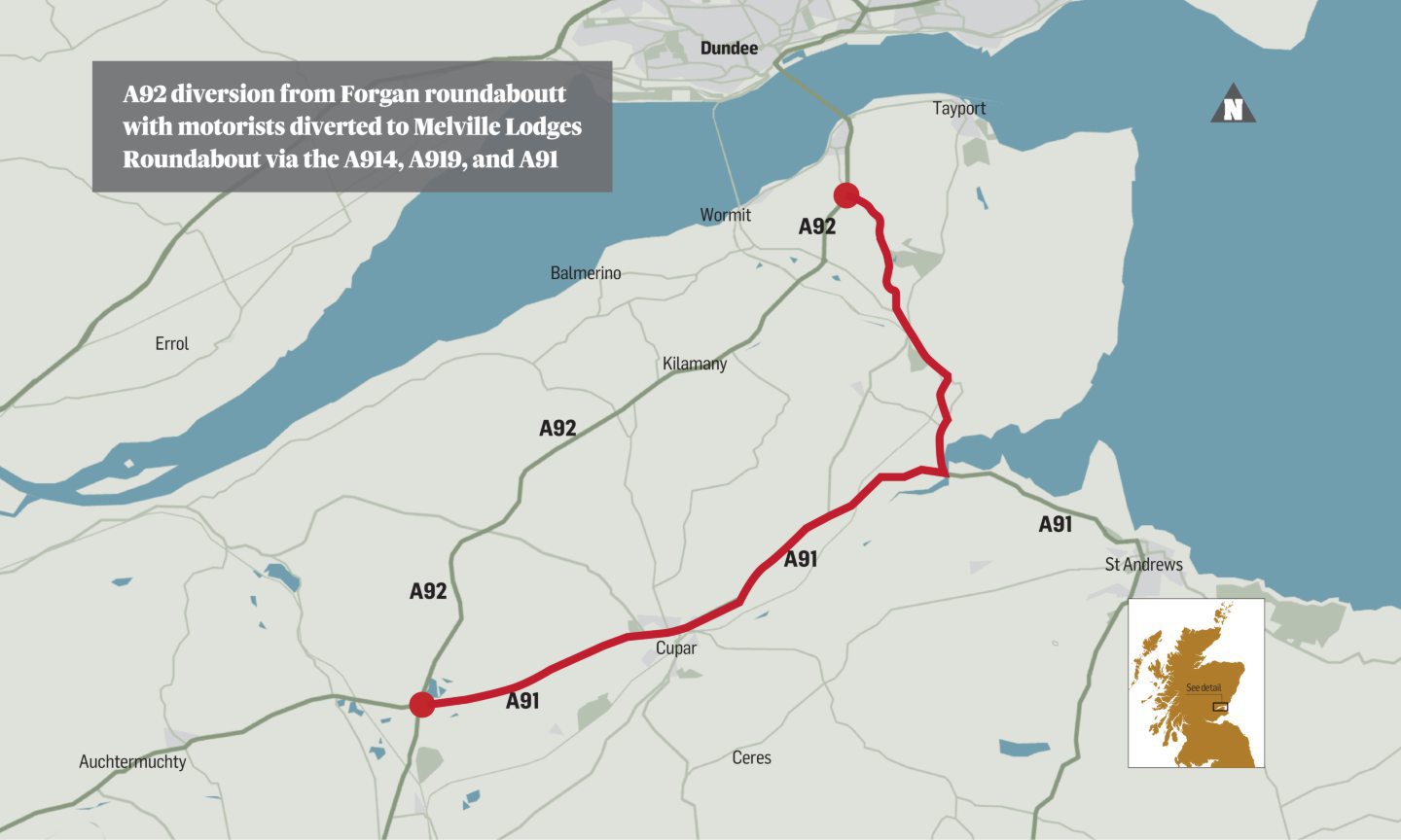 Drivers face diversion on A92 in north-east Fife during roadworks