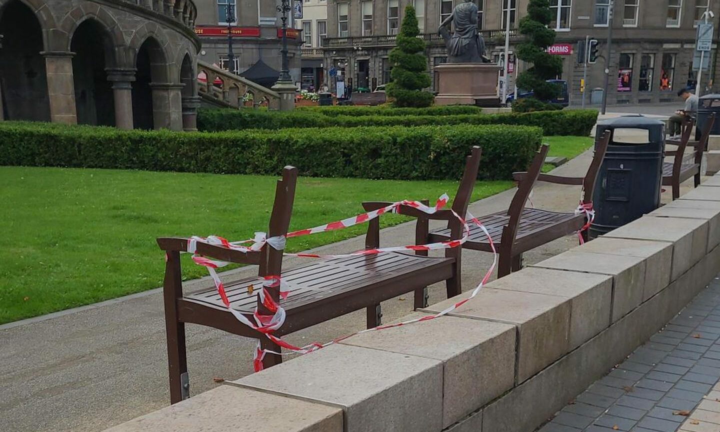 Dundee's Albert Square benches taped off after more vandalism - The Courier