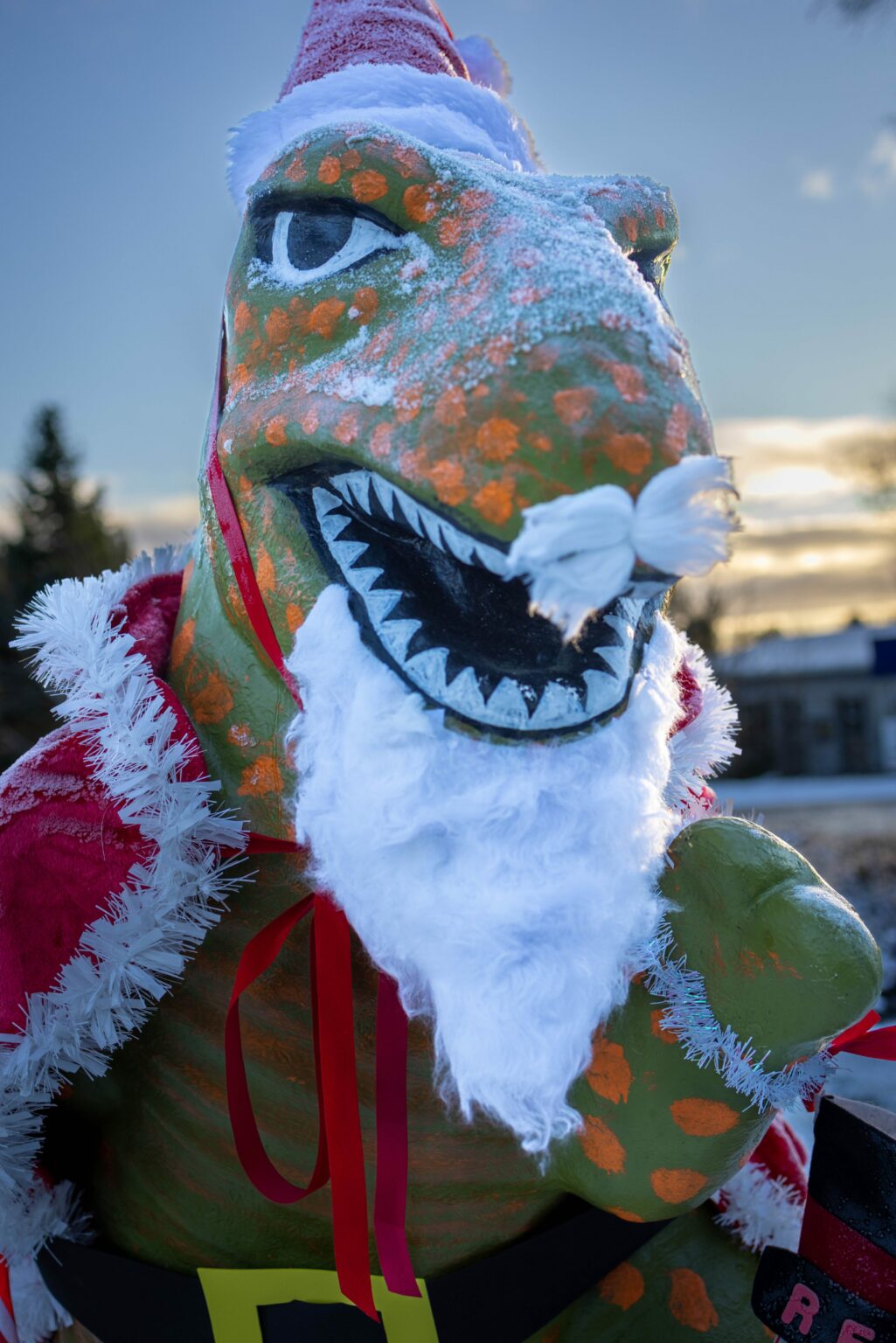 Rexie the Glenrothes dinosaur ready for Christmas with latest outfit