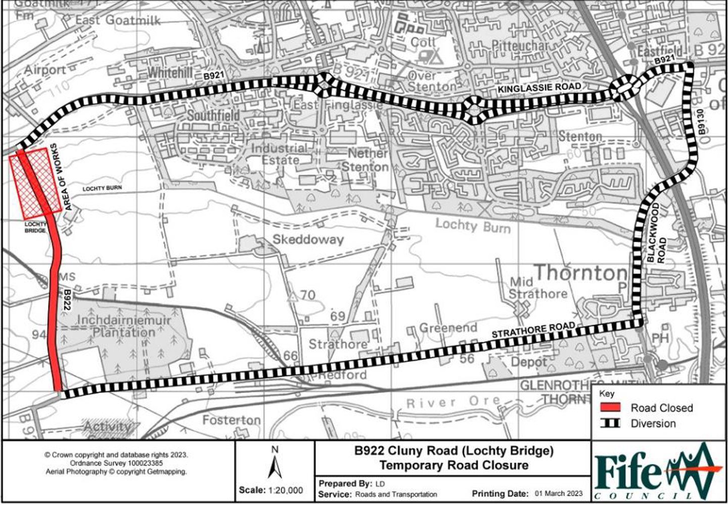 B922 Kinglassie to Cluny road closed for ten days for roadworks