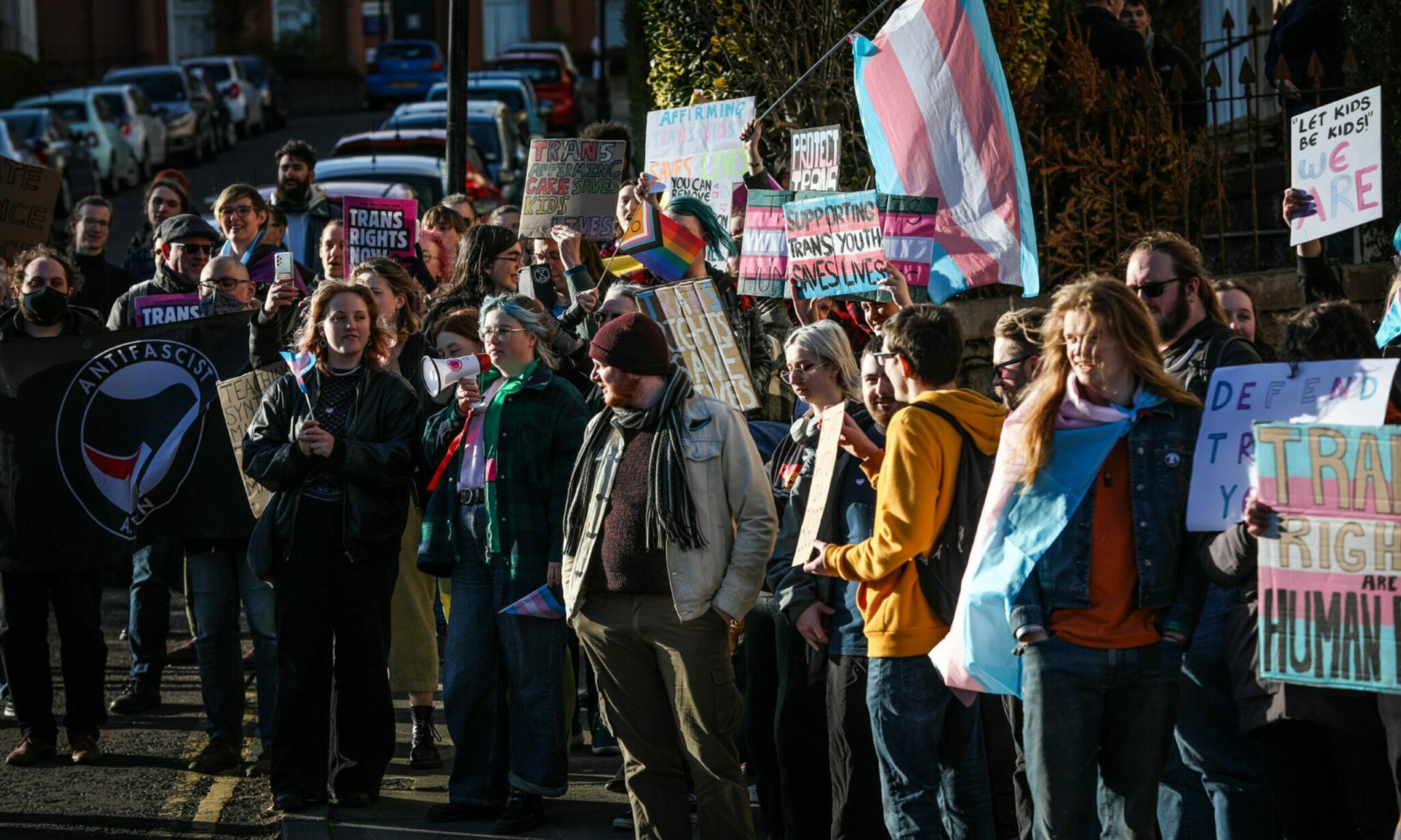 Dozens protest Dundee meeting about 'trans ideology' in schools