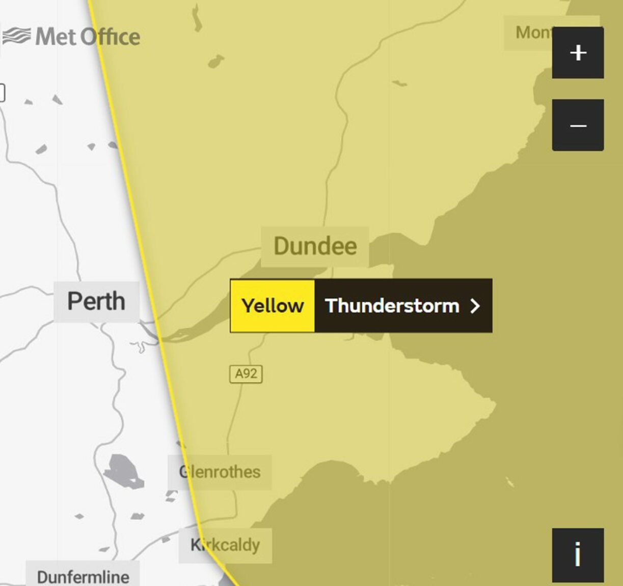 Warning for thunder, hail and gusty winds across Tayside and Fife