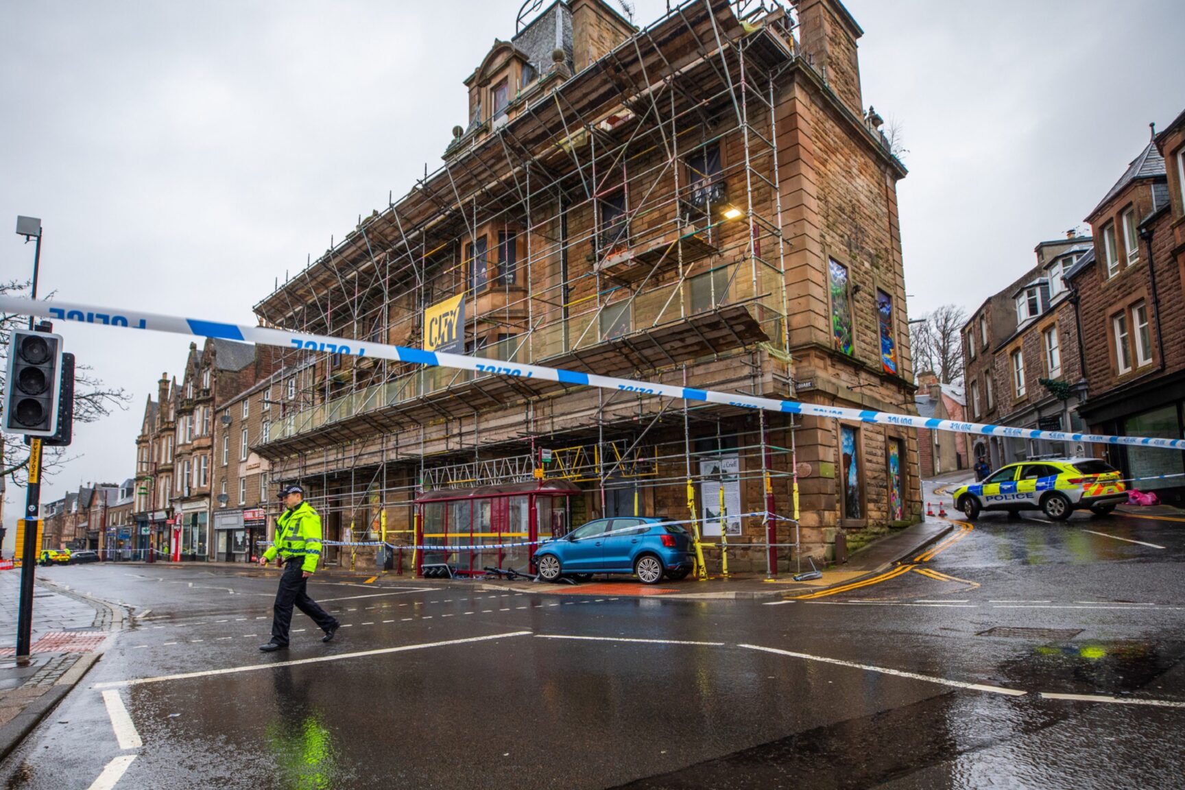 Man charged after car crashes into Crieff scaffolding as A85 shut