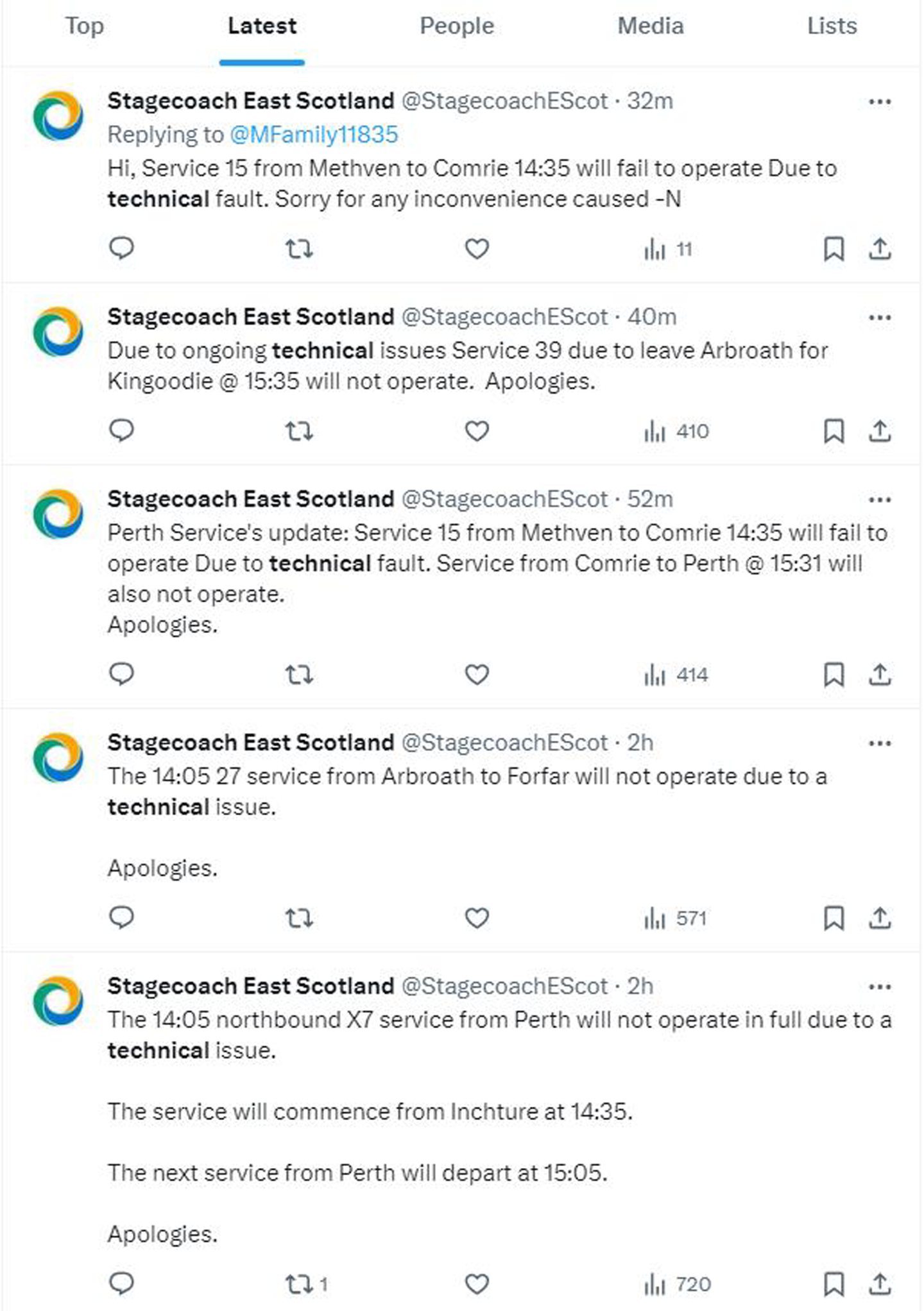 Hundreds of 'technical issues' on Stagecoach Tayside & Fife buses
