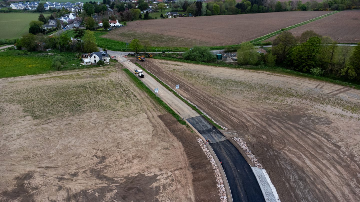 Drone footage captures A937 Storm Babet repair near Marykirk