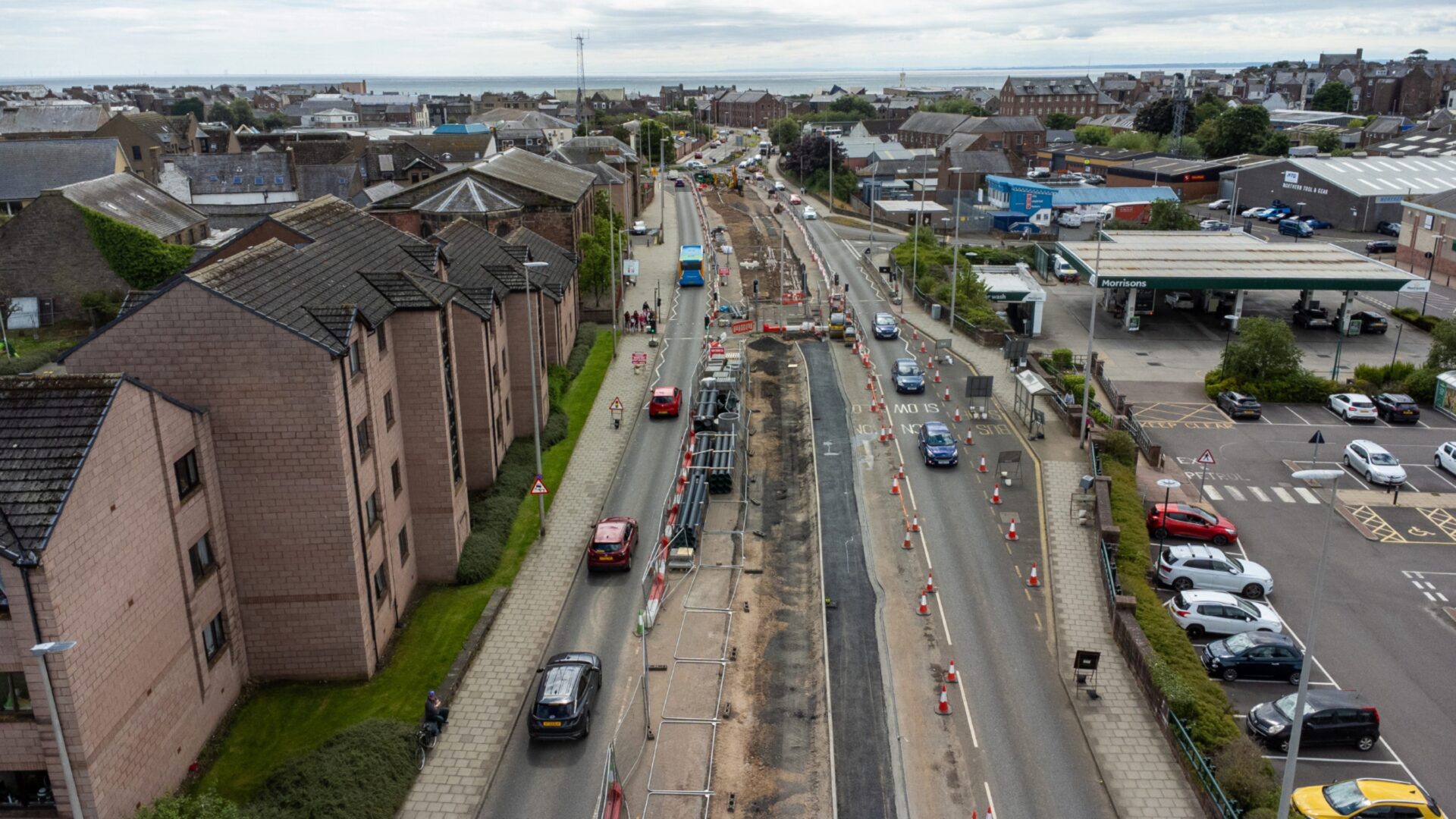 Drone footage of Arbroath Place for Everyone scheme