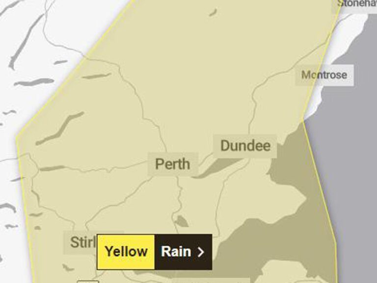 12-hour heavy rain warning for Tayside, Fife and Stirling