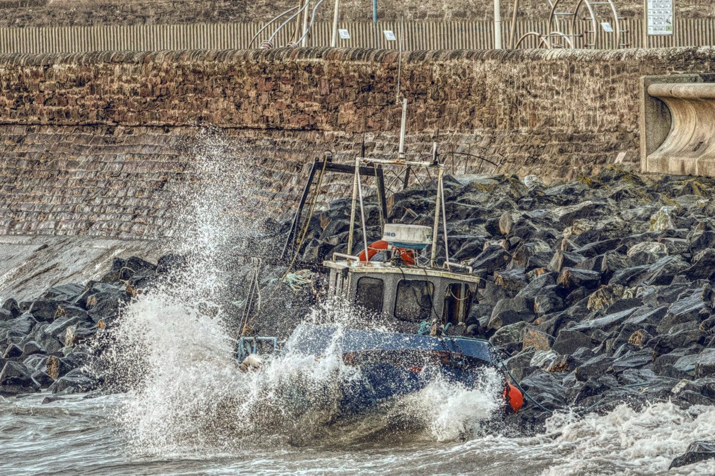 Dramatic images of stranded fishing boat near Arbroath