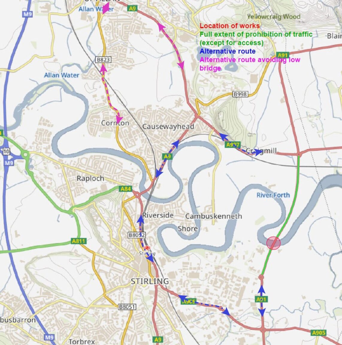 Emergency road closures on A91 in Stirling