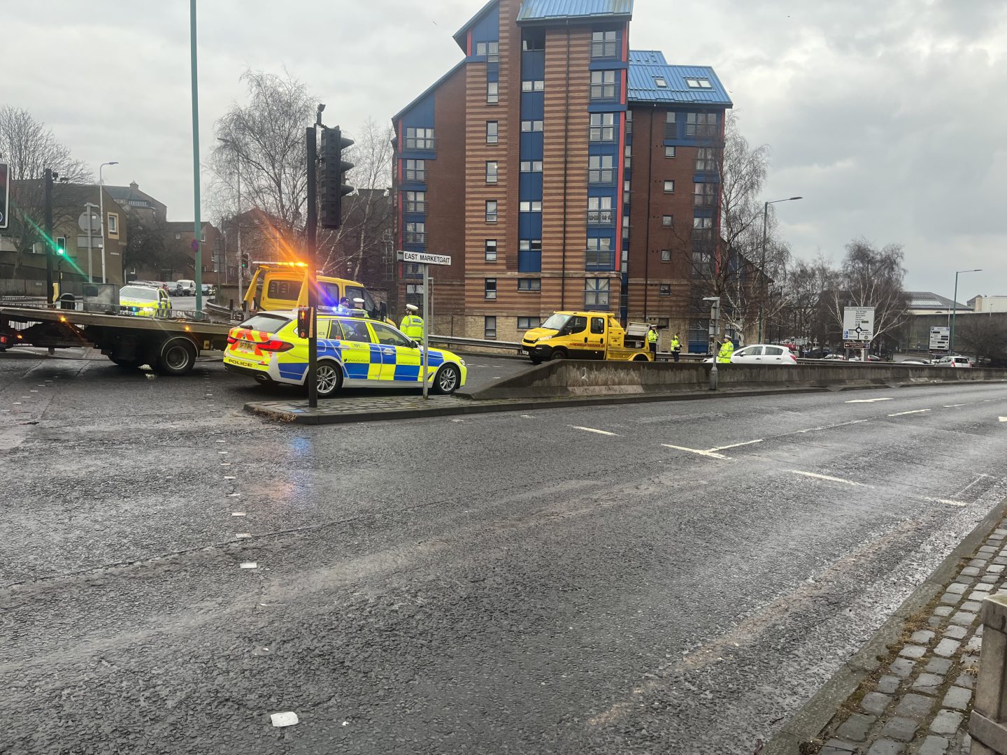 Emergency services at crash on East Marketgait in Dundee