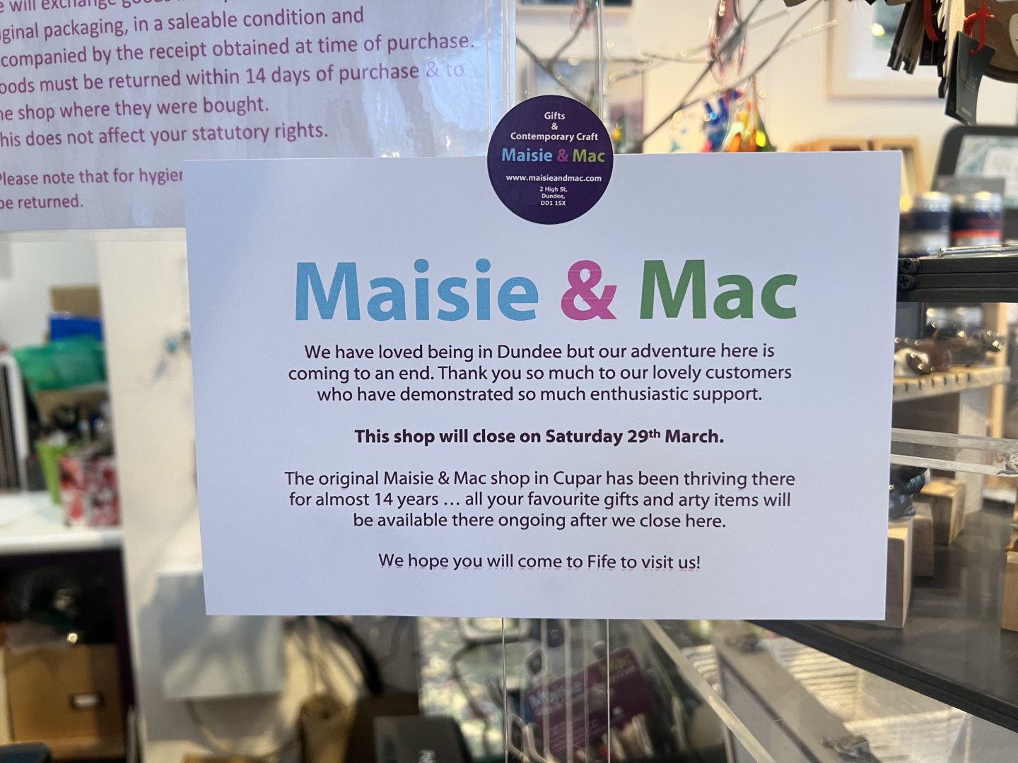 Maisie & Mac gift shop in Dundee city centre to shut