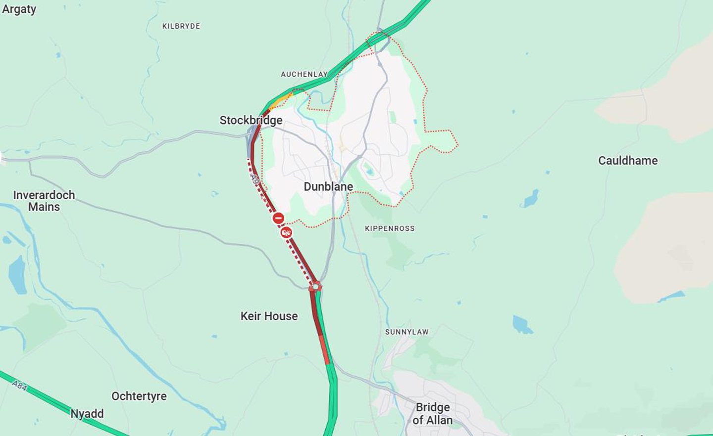 Delays on A9 at Keir Roundabout near Stirling after crash
