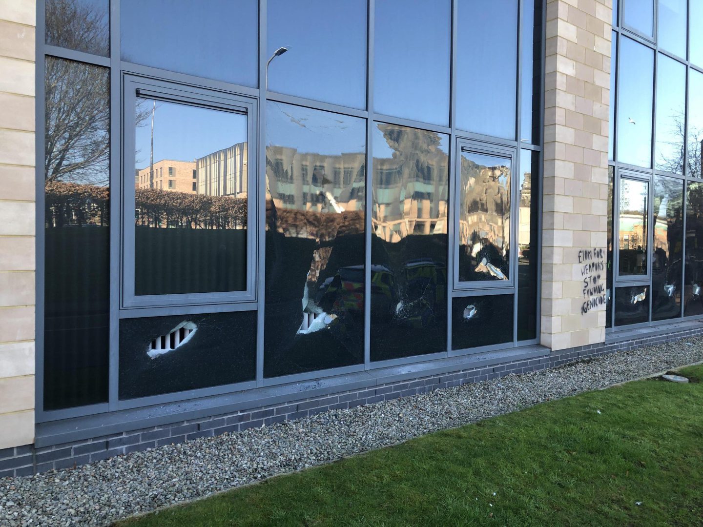 Protesters target Dundee offices with red paint & smashed windows