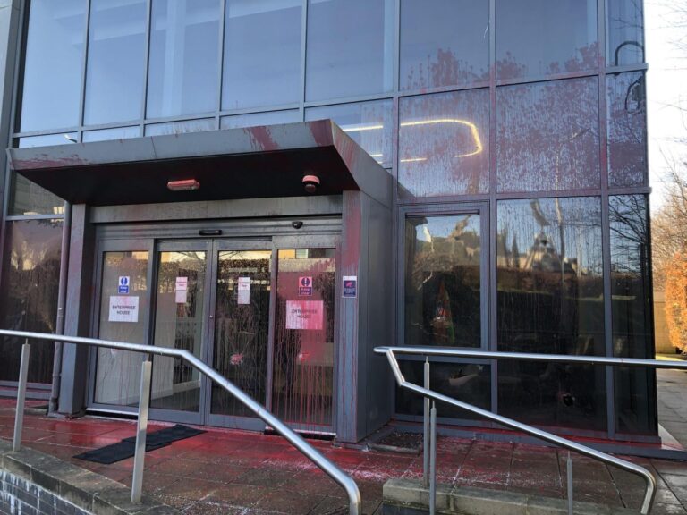 Protesters target Dundee offices with red paint & smashed windows