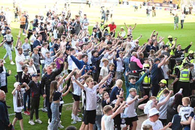 Dundee fan pitch invasion at McDiarmid Park after securing safety