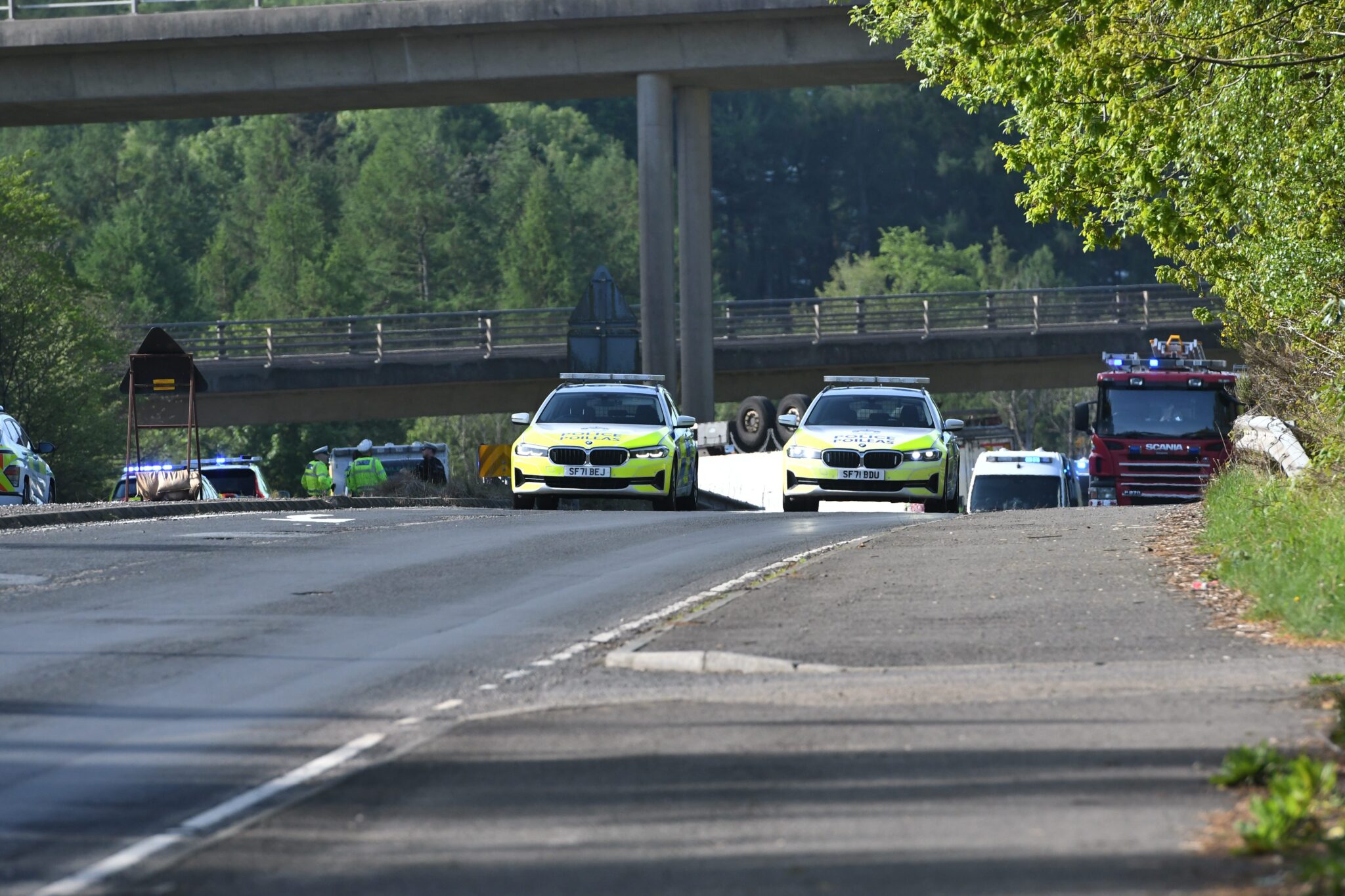 Man taken to hospital as lorry crashes off M90 flyover near Perth