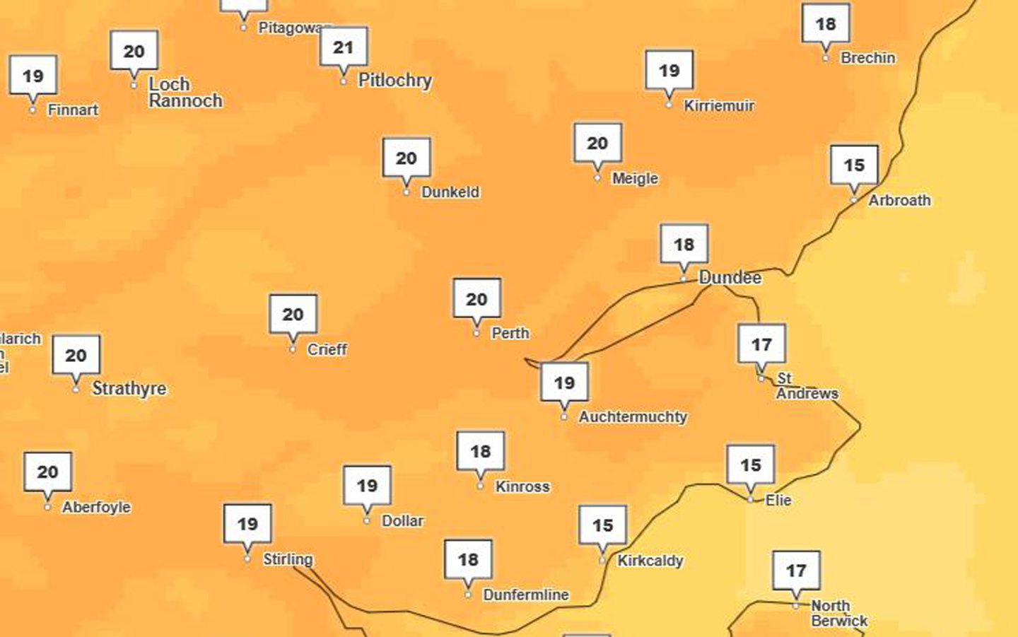How long will sunny spell last for Tayside, Fife and Stirling?