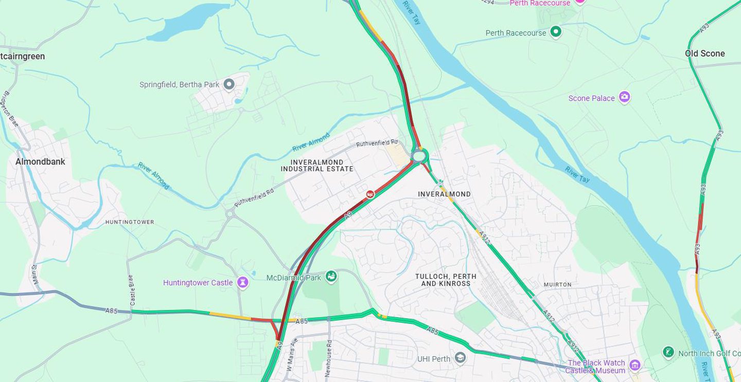 Delays on A9 in Perth after crash near Inveralmond Roundabout