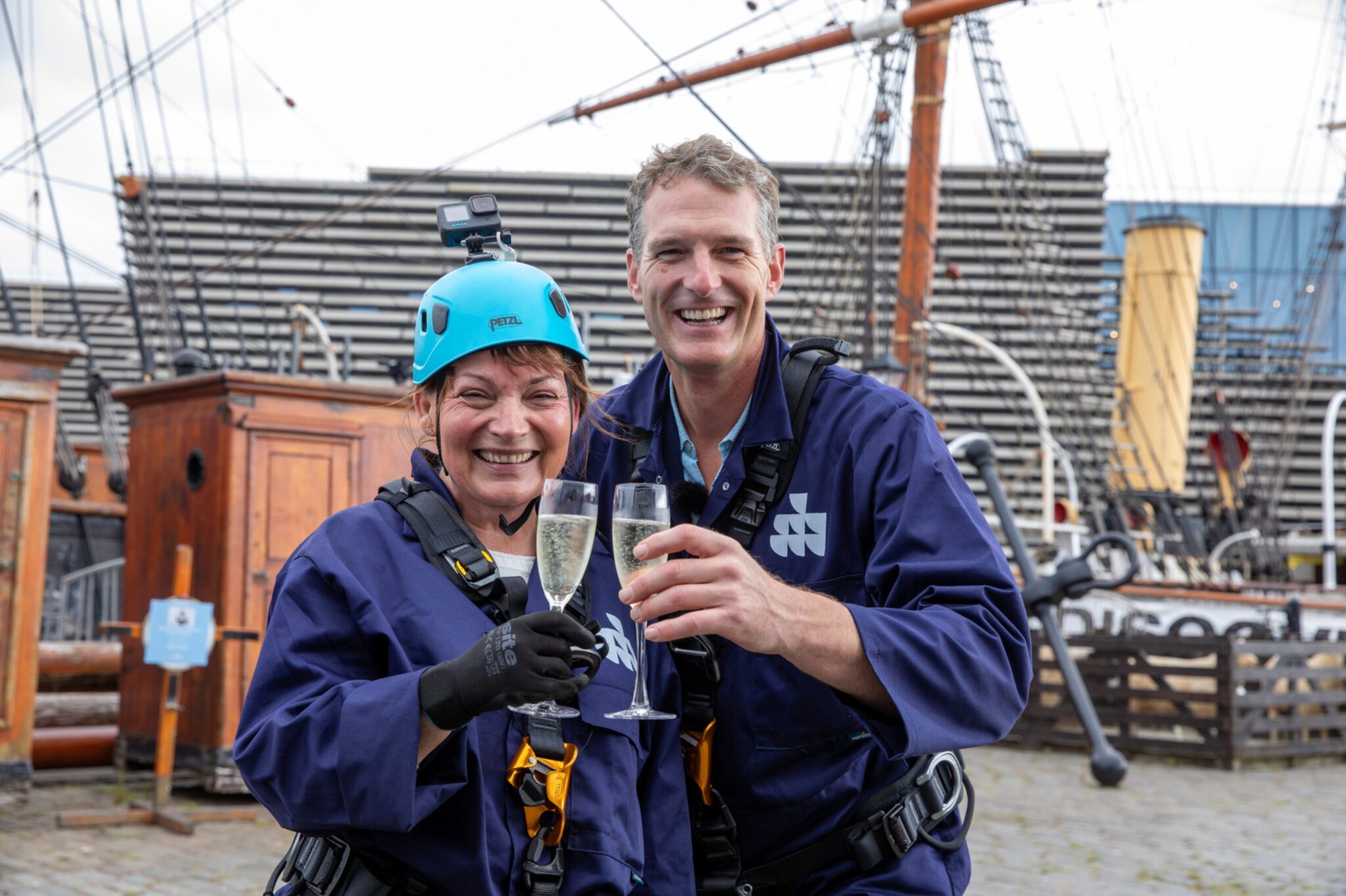 Lorraine Kelly and Dan Snow launch RRS Discovery mast climb