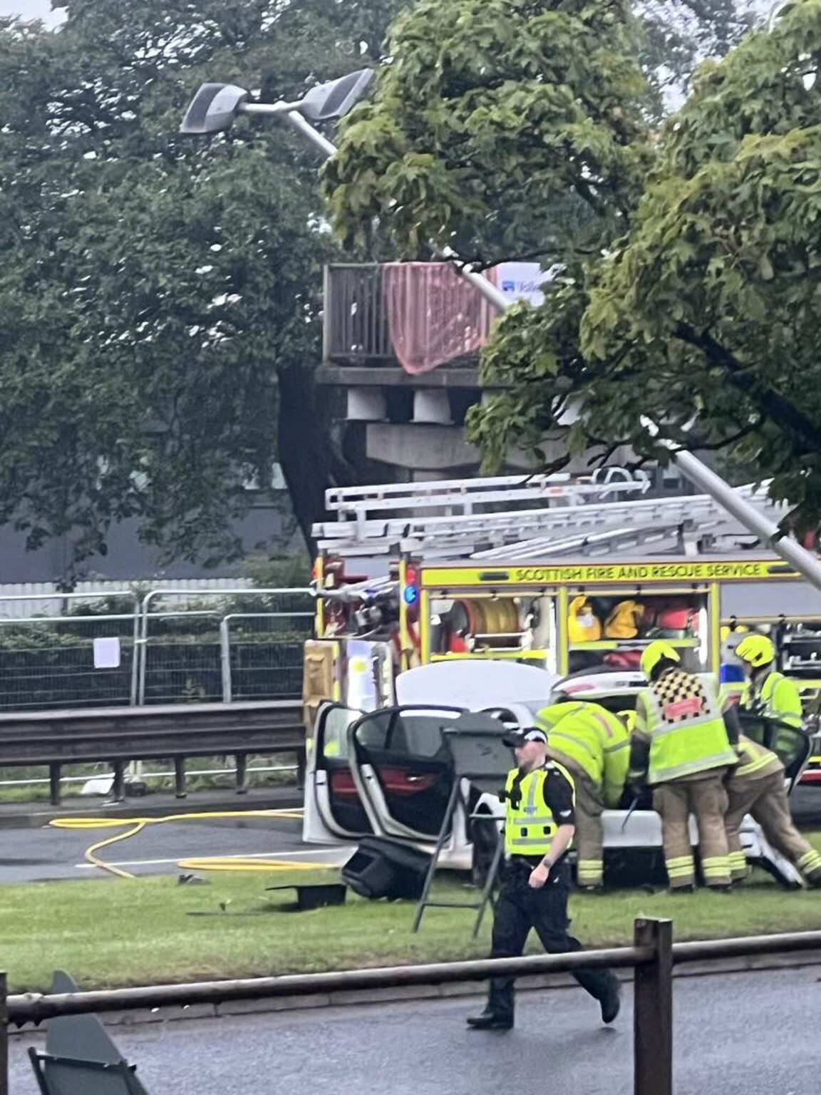 Car hit lamppost and caught fire on Dundee's Kingsway