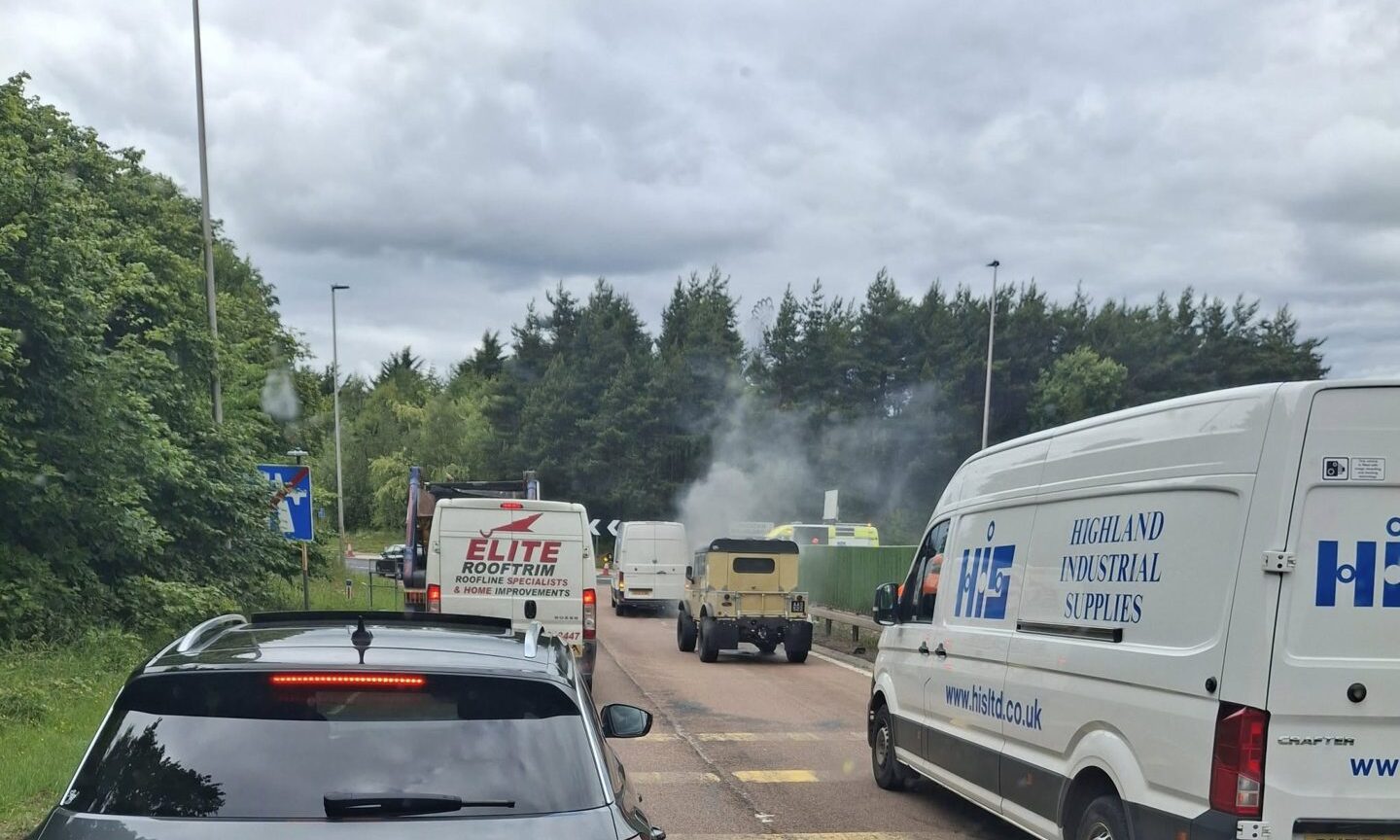 Delays at M90 Broxden Roundabout after car fire
