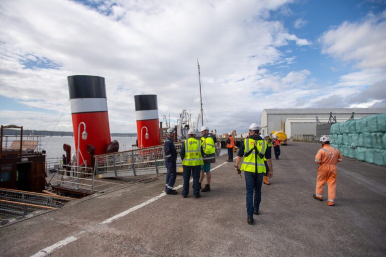 On board famous Waverley paddle steamer during visit to Dundee