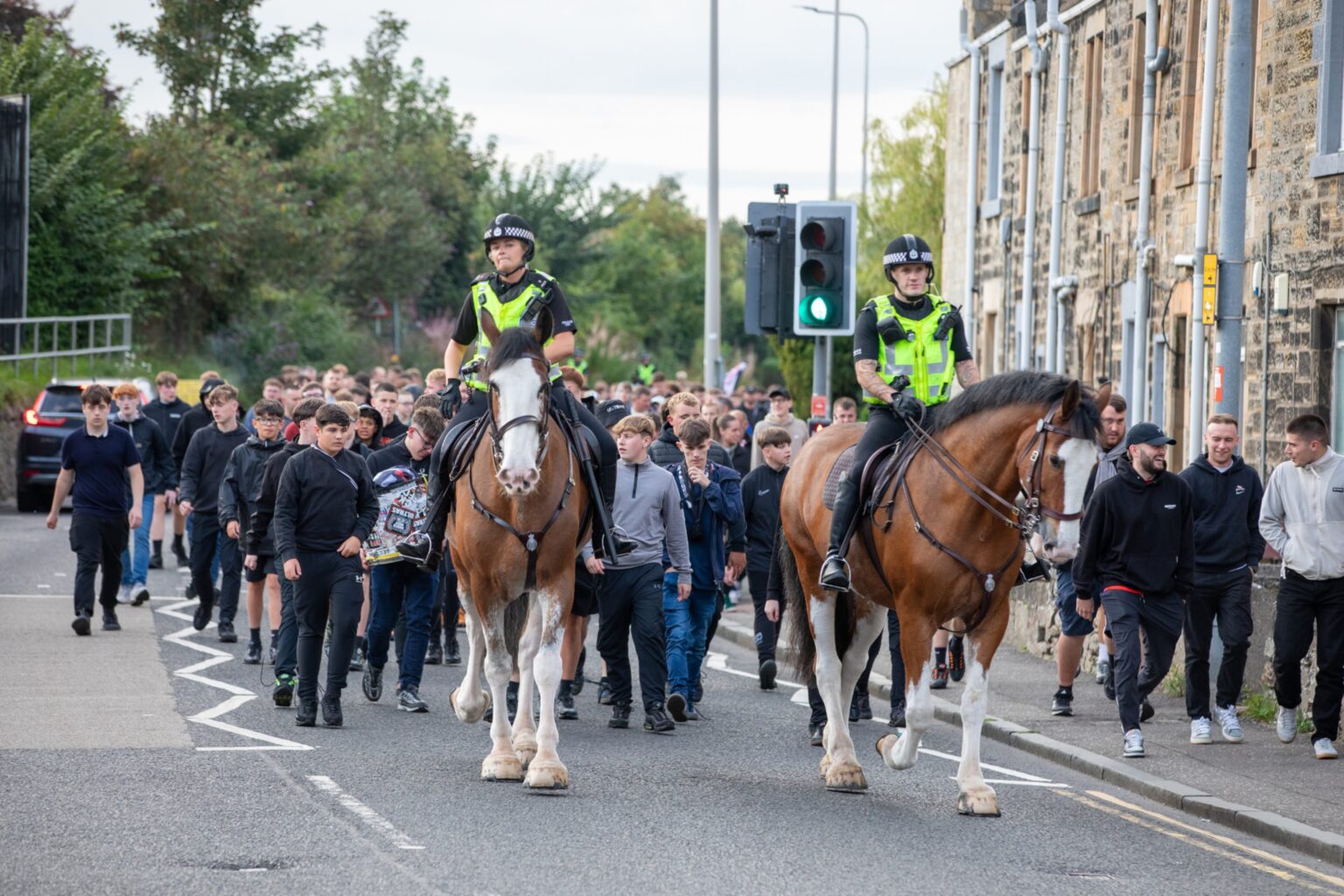 Police horses in Kirkcaldy for Raith Rovers v Dunfermline Athletic