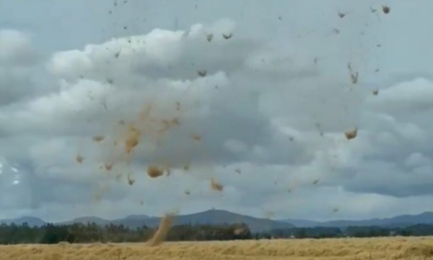 Watch the moment a mini tornado picks up straw in Perthshire field