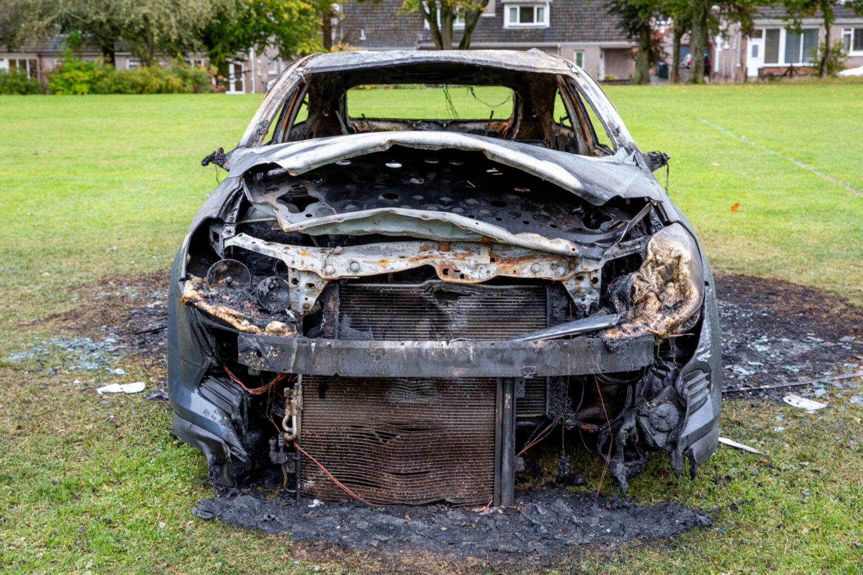 Joyriders torch car and damage football pitch in Invergowrie