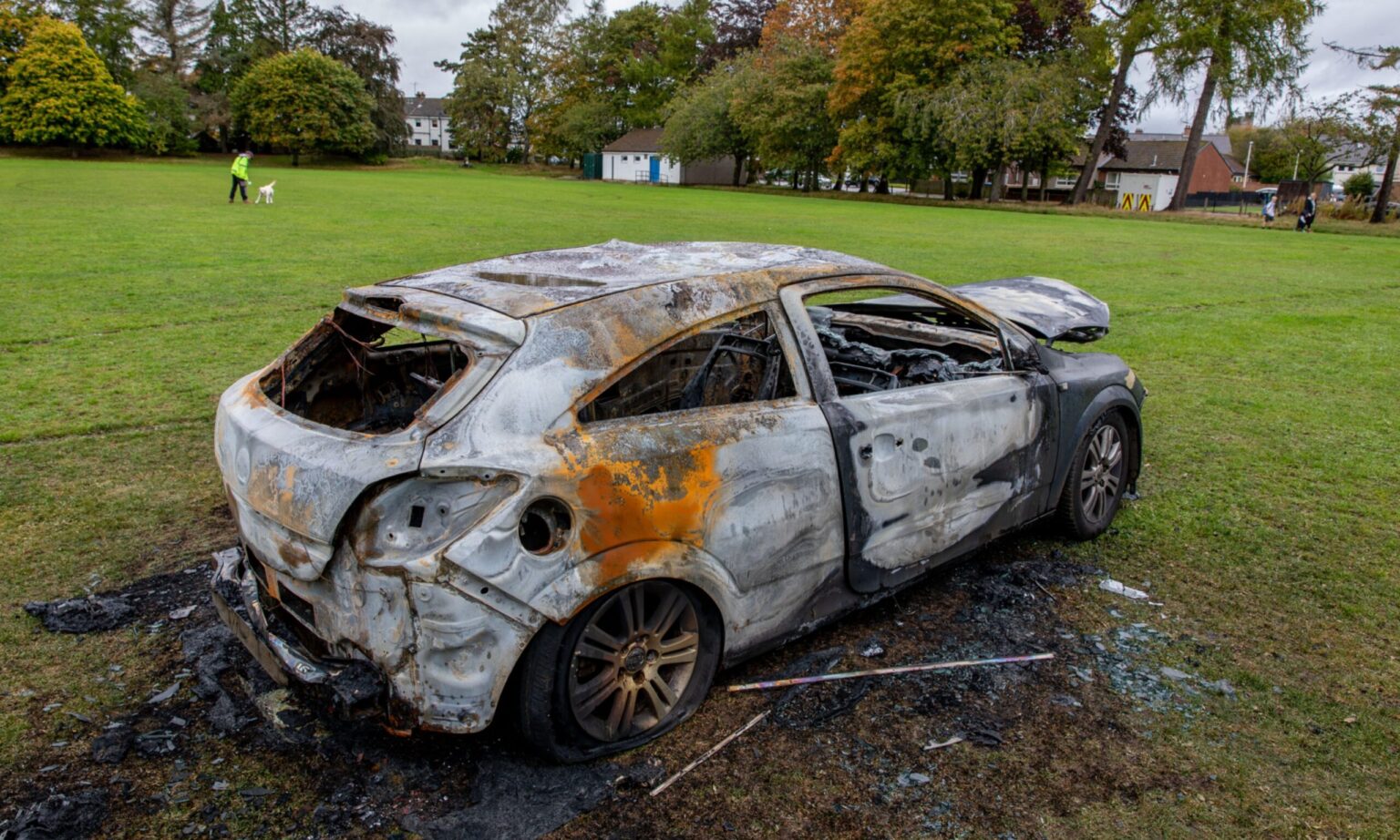 Joyriders torch car and damage football pitch in Invergowrie