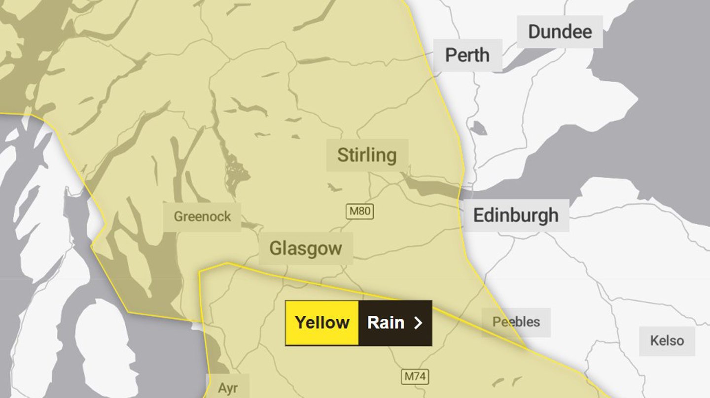 36-hour rain warning for Stirling and parts of Perthshire and Fife