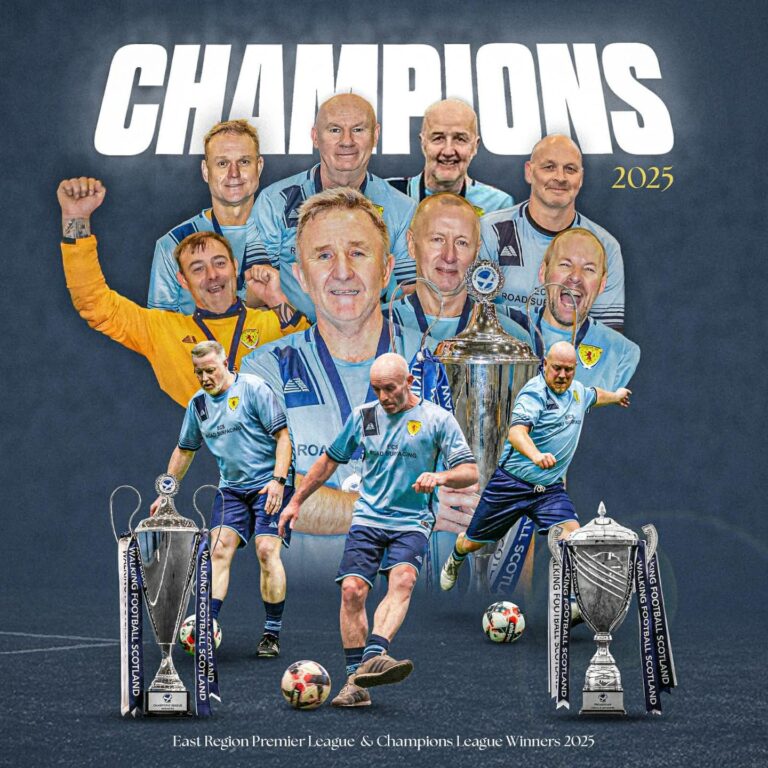 Forfar walking footballers stroll to glory with Loons legend in midst