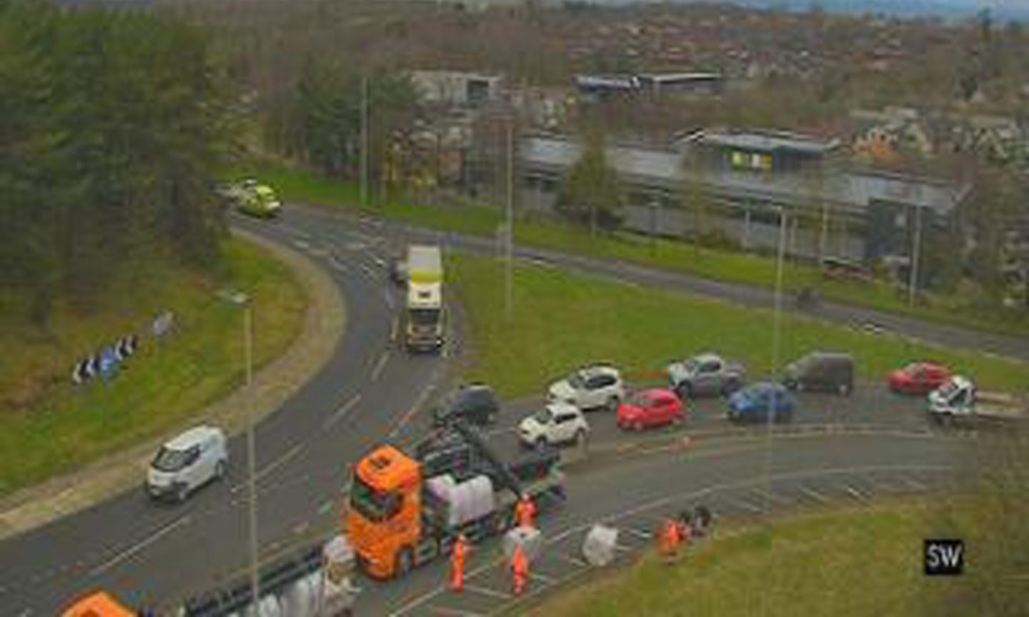 Major delays at Broxden Roundabout in Perth after concrete spill