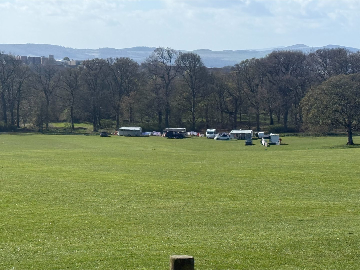 Travellers with dogs and quadbikes at Dundee's Camperdown Park