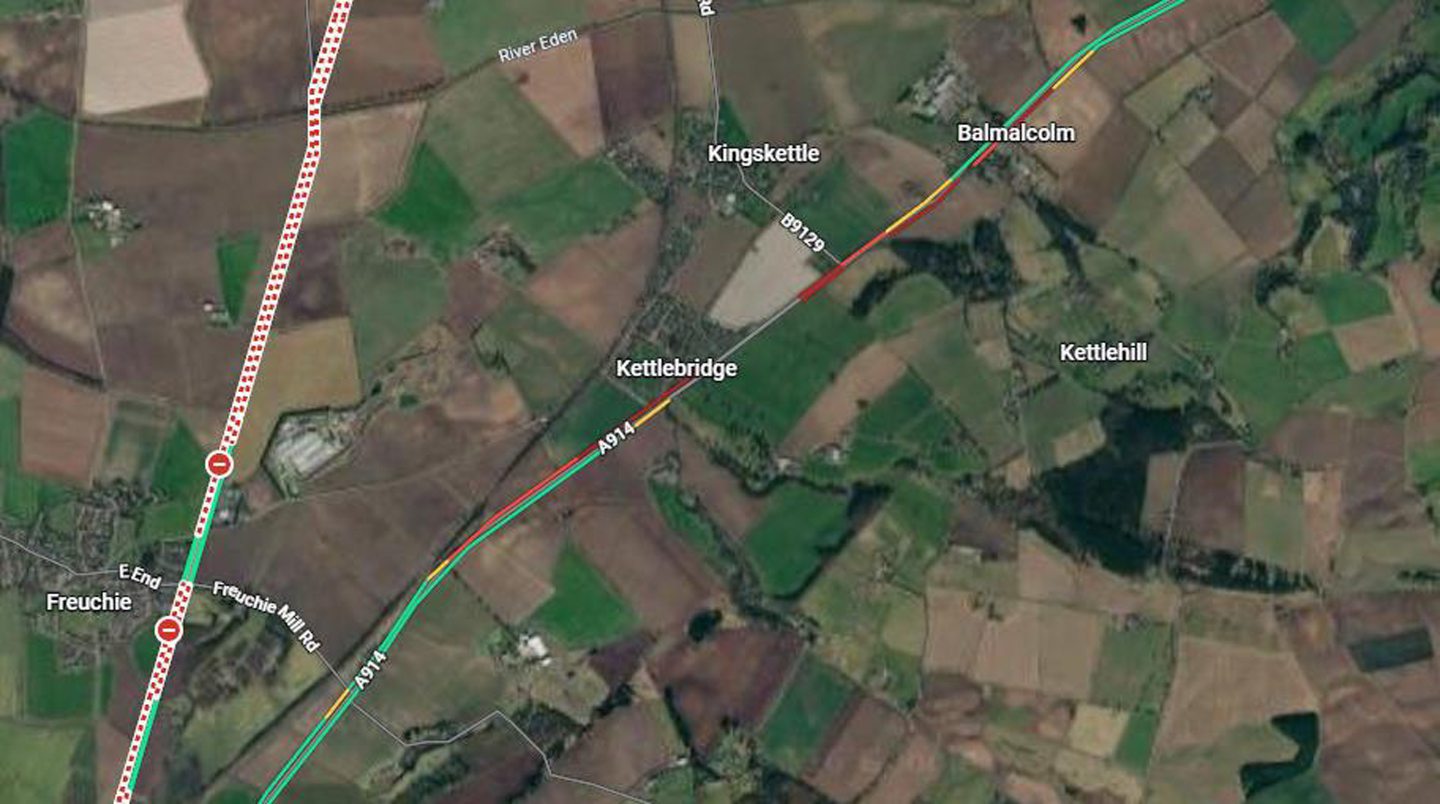 Delays after two-car crash on Ladybank fire diversion route