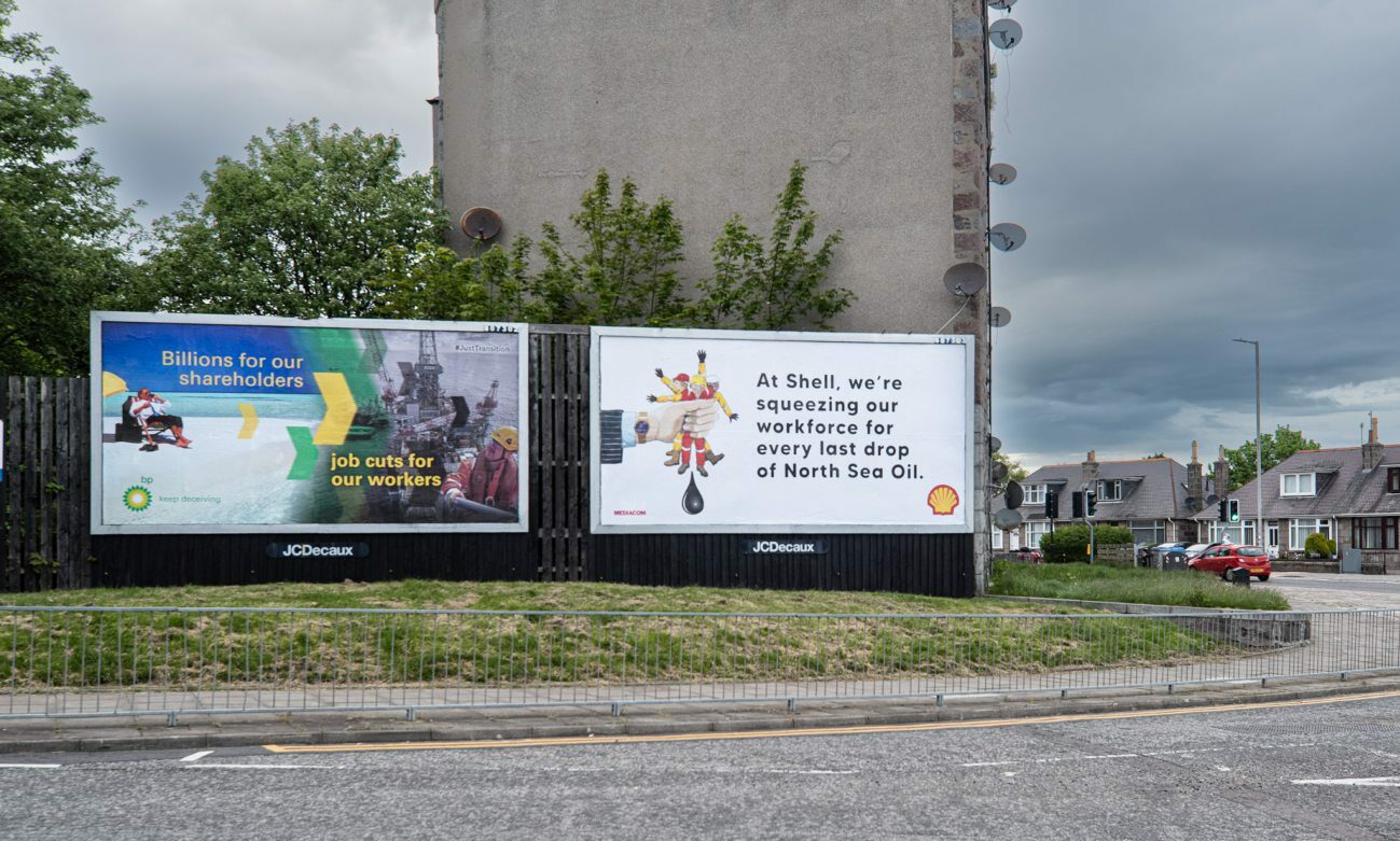 Fake BP and Shell billboards appear across Aberdeen ahead of conference