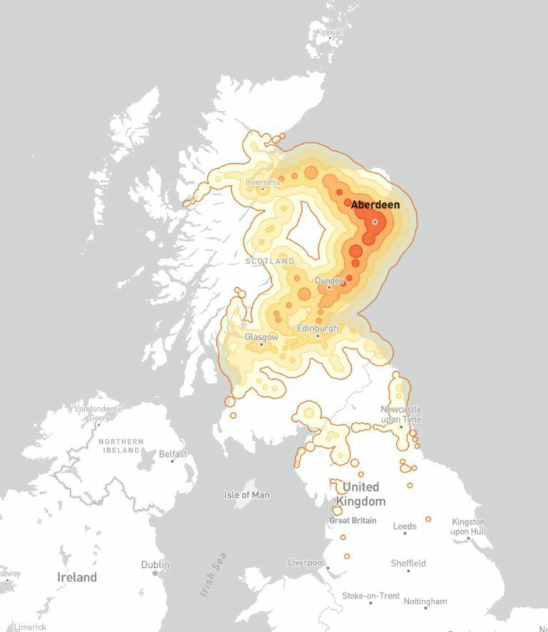 Railway travel time map shows how far you can travel in 5 hours