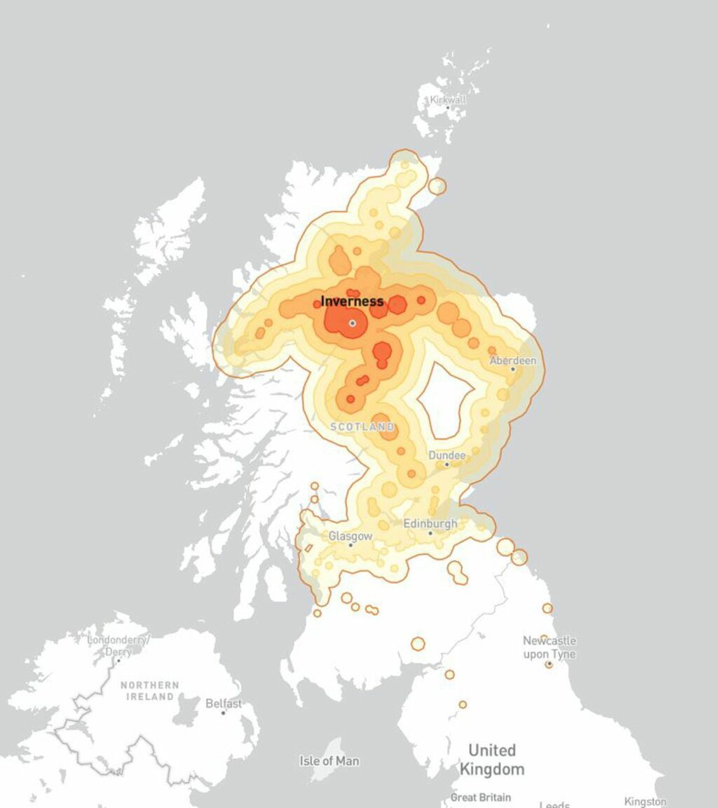 Railway travel time map shows how far you can travel in 5 hours