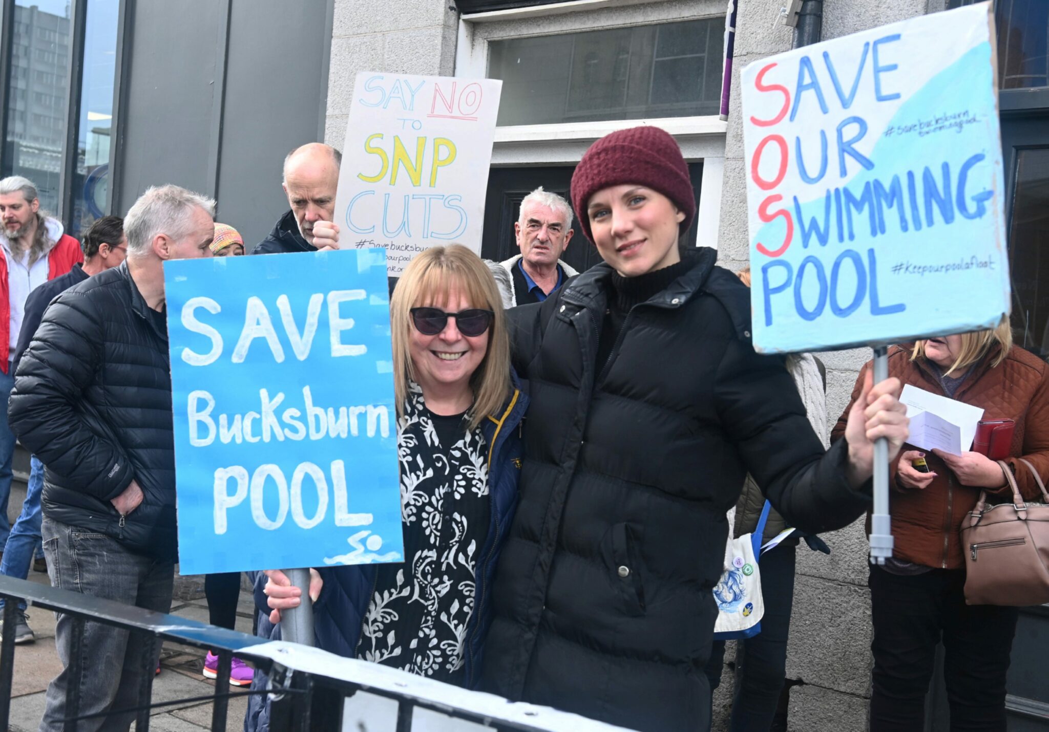 Bucksburn swimming pool protest outside Aberdeen SNP hustings