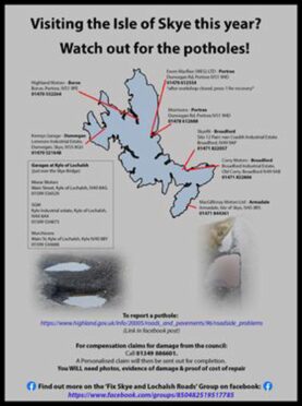 Motorist creates poster to warn drivers of Skye potholes