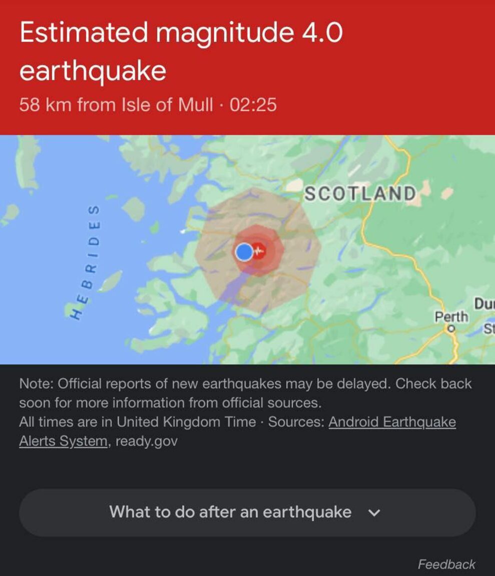 2.7 magnitude earthquake hits Lochaber overnight