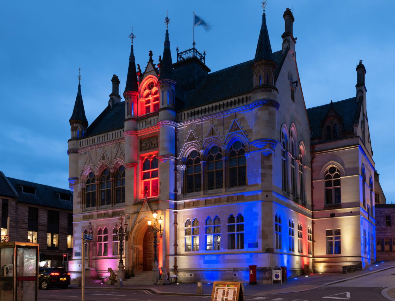 Inverness landmarks lit up Union flag colours for coronation