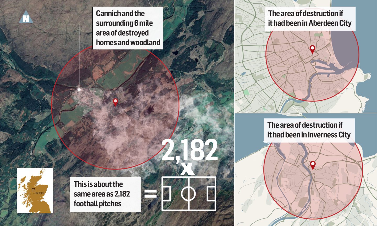 How big is the Cannich wildfire in Highlands?