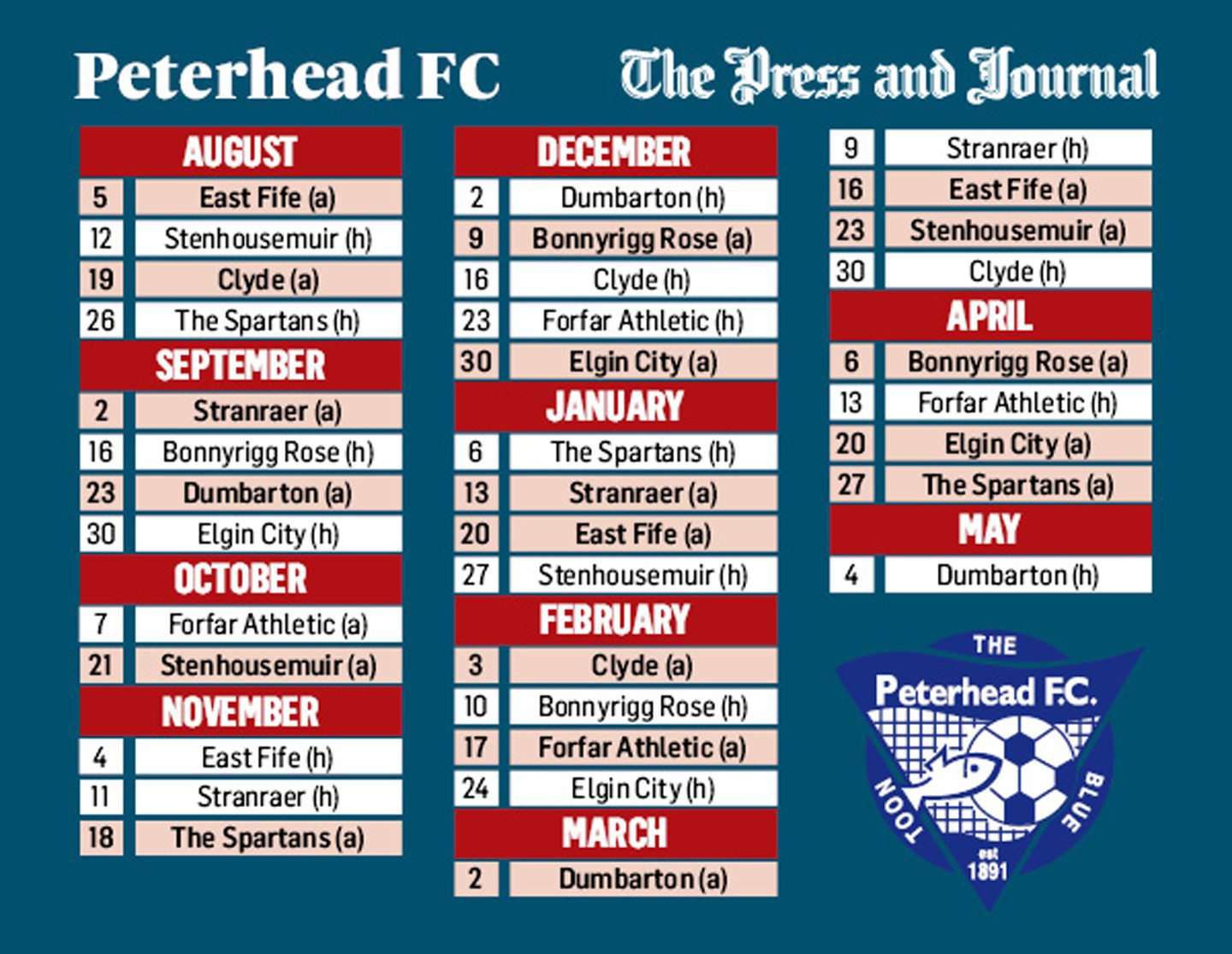 Peterhead and Elgin City fixtures for the 2023-24 season revealed ...