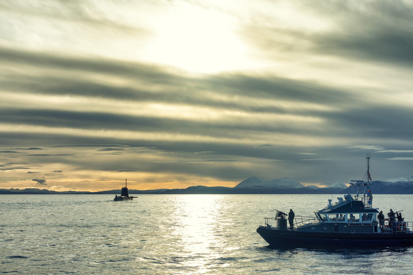 Bear Grylls and Benedict Cumberbatch ride submarine near Skye